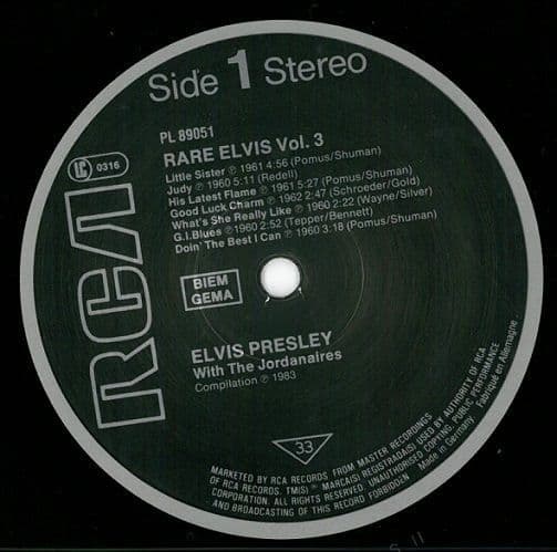 ELVIS PRESLEY Rare Elvis Vol 3 Vinyl Record LP RCA Victor 1983